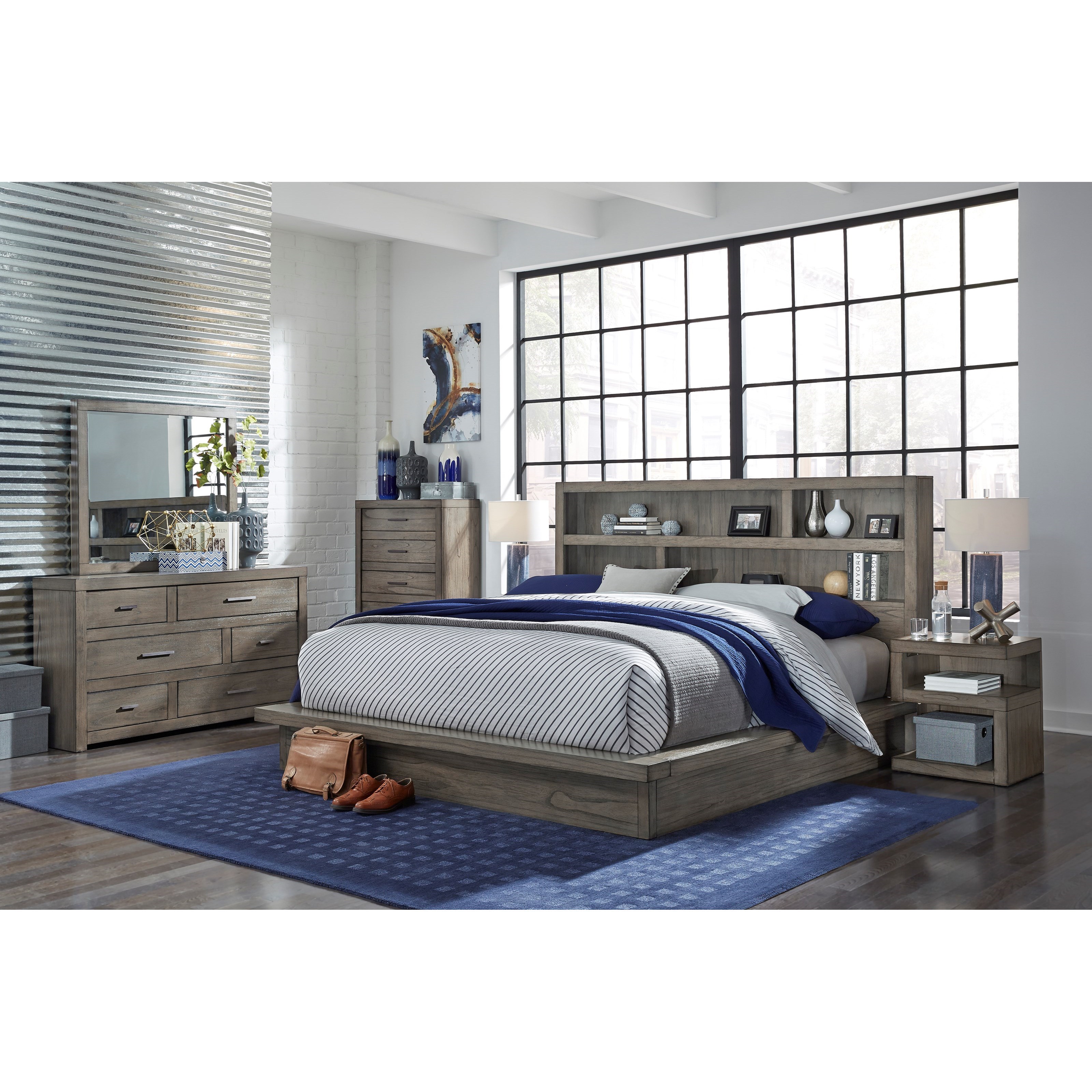 Aspenhome Modern Loft 563308921 Contemporary Queen Platform Bed with Dual USB Ports Belfort Furniture Bed Platform or Low Profile Bed